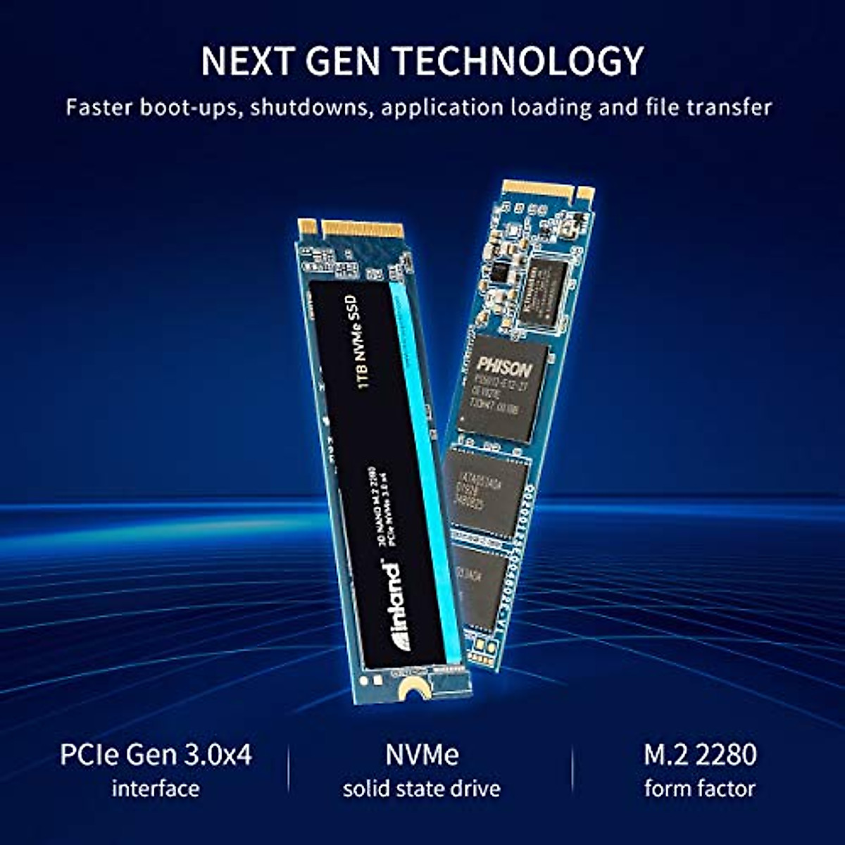 INLAND Premium 1TB SSD 3D TLC NAND M.2 2280 PCIe NVMe 3.0 x4 Internal Solid State Drive, Read/Write Speed up to 3100MB/s and 2800MB/s, 1600 TBW