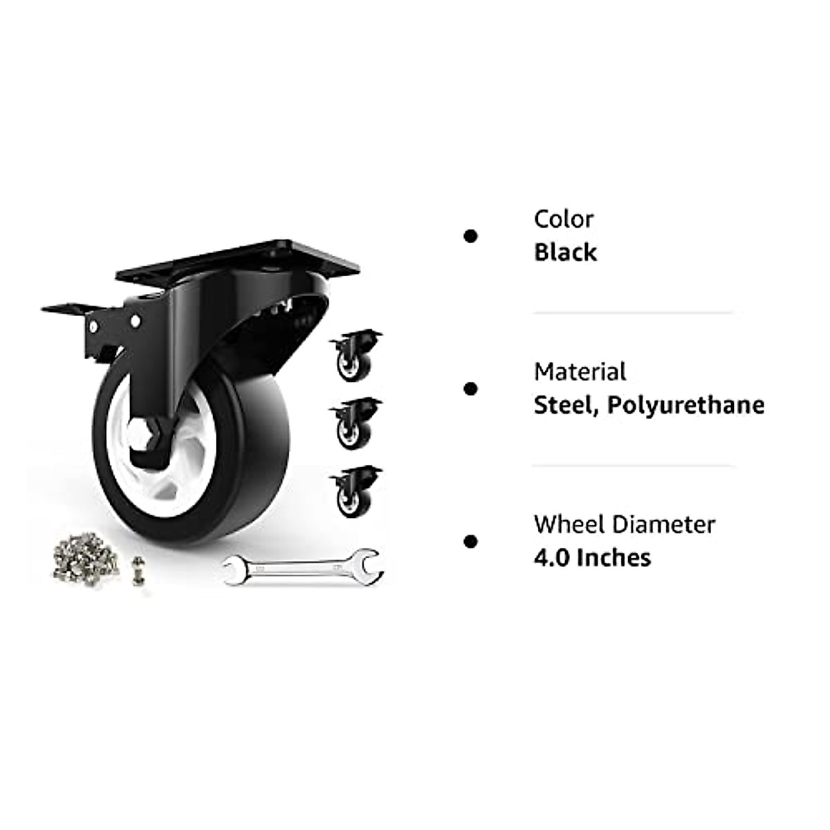 Homhoo 4" Swivel Caster Wheels with Safety Dual Locking and Polyurethane Foam No Noise Wheels, Heavy Duty - 300 Lbs Per Caster (Pack of 4)