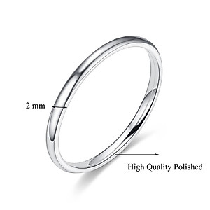 Moplusea 2mm Stainless Steel Classical Plain Stacking Band Statement Wedding Promise Ring For Women (Silver, 7)