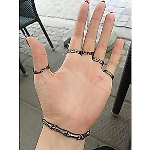 Gothic Handmade Halloween Skull Fingers Wristband Punk Halloween Metal Skeleton Fingers Hand Bone Bracelet with Adjustable Ring Wristband for Women Girls Party-Black