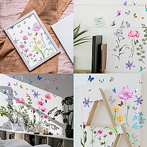 PDCTACST Colorful Flower Wall Decals with Butterfly and Bee, Large Floral Clusters Butterfly Wall Stickers DIY Peel and Stick, Removable PVC Art Wall Decor Mural for Nursery Baby Kids Room