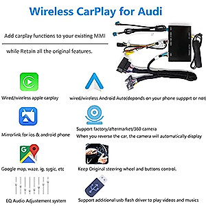 Road Top Wireless Carplay Android Auto Retrofit Kit for Audi A4 A5 S4 S5 RS4 RS5 Q5 2008-2015 with 3GMMI Factory Screen Update, Support Mirrorlink, Siri, Original Control, Camera