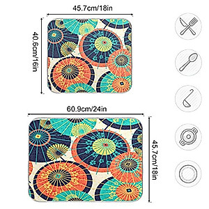 Japanese Theme Umbrella Dish Drying Mat 24"x18" Absorbent Machine Washable Hanging Fast Dry Pad Dish Protective Mat for Kitchen Countertop Heat Resistant Dinner Table Mat