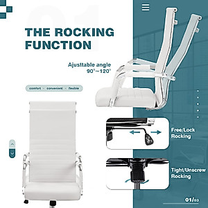 VICTONE Ribbed Office Chair High Back PU Leather Executive Conference Chair Adjustable Swivel Chair (White)