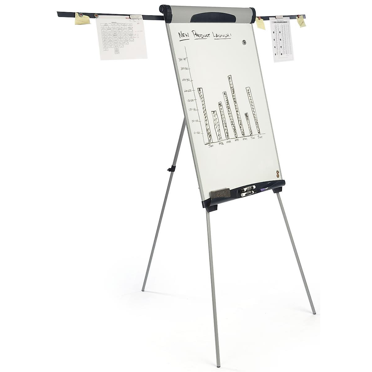 Displays2go Dry Erase Tripod Easel, 26" x 37" Magnetic White Board, Height Adjustable (AWBE24ST)