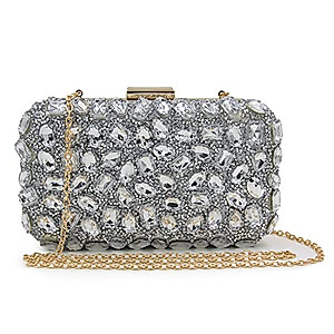 Milisente Clutch Purses For Women, Crystal Clutches Evening Bags Gemstone Clutch Purse For Wedding Party(Silver)