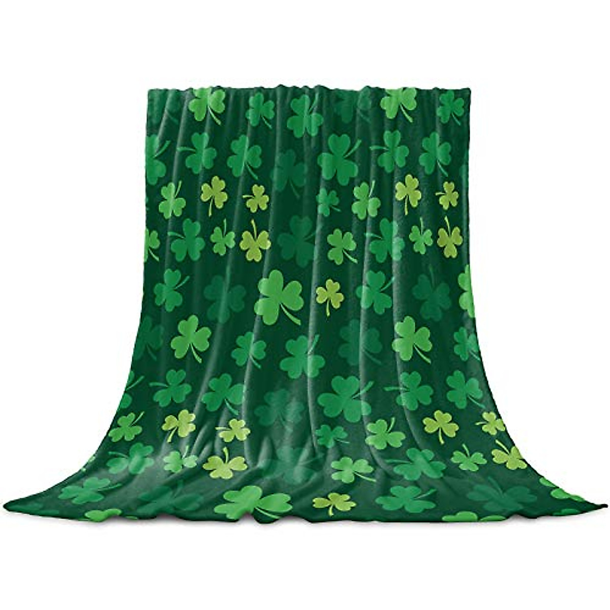 Clovers Throw Blanket,Flannel Fleece Blanket,Soft Cozy Fuzzy Comfy Warm Cute Lightweight Blanket for Women Adult Girl,Kid,Baby-St. Patrick Gift-Green Microfiber Blanket for Couch,Bed,Sofa - 60" x 50"