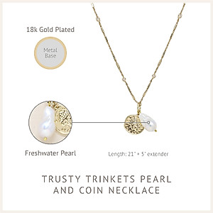 Ettika Pearl Necklaces For Women, Gold Necklace. Pendant Necklace for Women. Trusty Trinkets Pearl and Coin 18k Gold Plated Necklace