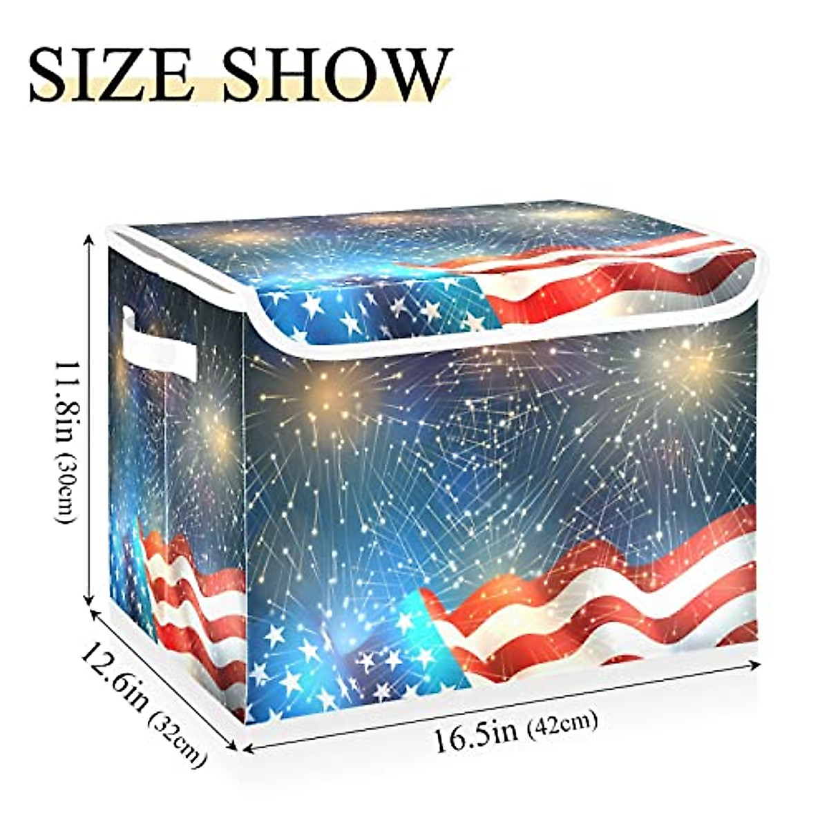 innewgogo Patriotic Usa Flag Storage Bins with Lids for Organizing Storage Bin with Handles Oxford Cloth Storage Cube Box for Bed Room
