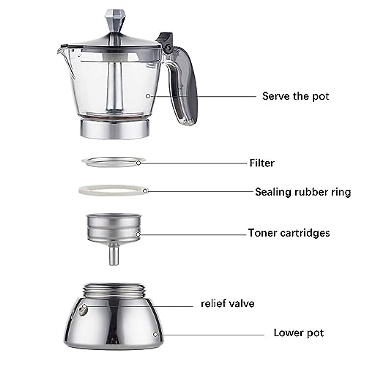 TOTITOM Stovetop Coffee Maker 6 Cup Moka Pot Clear ABS Top Stainless Steel Coffee Making Pot for Home Office Coffee Maker Espresso Maker