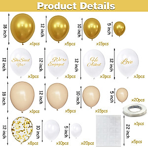 132 PCS Engagement Balloons Garland Arch Kit Balloon White Sand Gold Confetti Balloons Garland for Bridal Shower Engagement Wedding Party Decoration