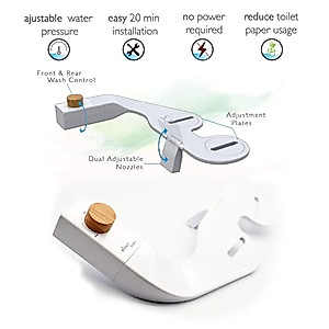 BIDETbidet Left/Right Reversible FRESH WATER Non-Electric Ultra-Slim Toilet Attachment, Ability to SWITCH between Right/Left Hand Side Control with Dual Nozzle Hinged Design, Hassle-Free Installation