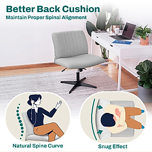 NYPOT Criss Cross Chair - Wide Armless Desk Chair No Wheels, Cross Legged Office Chair, Adjustable Modern 360 Swivel Vanity, Fabric Padded,120° Rocking Ergonomic Mid Back Computer Task Chair - Grey