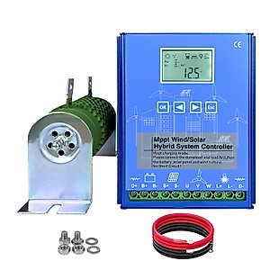 AISINILALAO Wind Solar Hybrid Charge Controller, 3000W 12V/24V/48V Wind Solar MPPT Charge Boost Controller with LCD Display Universal for Off Grid Wind Solar Hybrid System(Blue),48v