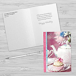 Designer Greetings Faithfully Yours Inspirational Birthday Boxed Card Assortment, Teacup Wishes with Biblical Scripture Verses (Box of 12 Greeting Cards with Envelopes), Purple (658-00510-000)