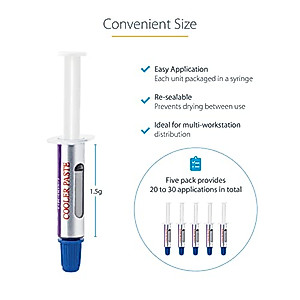 StarTech.com Thermal Paste, Metal Oxide Compound, Pack of 5 Re-sealable Syringes (1.5g / each), CPU/GPU Thermal Grease Paste (SILV5-THERMAL-PASTE)