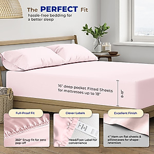 THREAD SPREAD 600 Thread Count Sheets Queen - 100% Egyptian Cotton Sheets Queen Size, 4 PC Luxury Sheets Queen Size, Soft, Cooling, Extra Long Staple 16" Deep Pocket Queen Bed Sheet Set - Blush