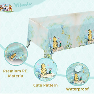 CAILESS Blue Winnie Bear Baby Shower Decorations, 156pcs Classic The Pooh Bear Baby Shower Party Supplies Included Plates Cups Napkins Cutlery Tablecloth Set Serves 25 Guests for Newborn Boy Birthday
