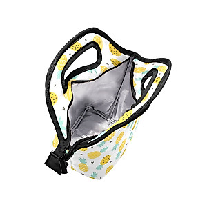 Neoprene Lunch Bag Pineapple And Hearts Printed Tote Reusable Insulated Waterproof School Picnic Carrying Gourmet Lunchbox Container Organizer For Men, Women, Adults, Kids, Girls, Boys