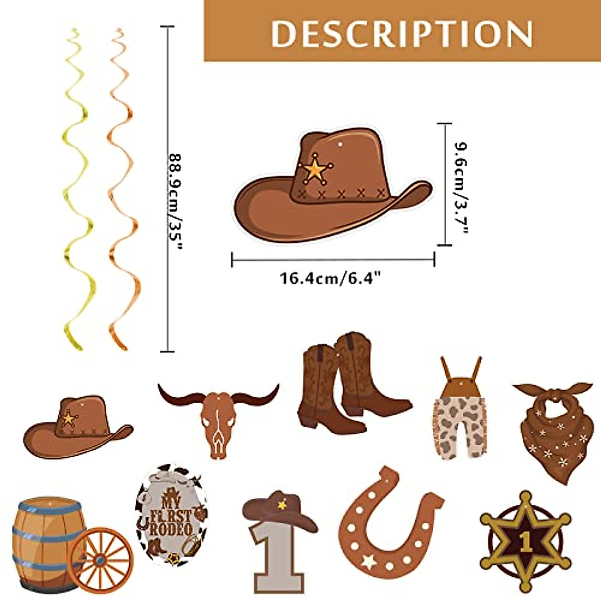 Cowboy Party Decorations My First Rodeo Birthday Party for Boy Supplies Western Theme Party Supplies Hanging Swirls Foil Cowgirl Birthday Decorations for Wild West Farm Country Party