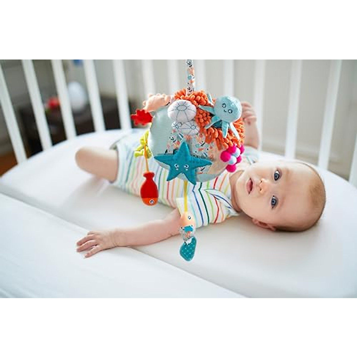 Miniland Sensorial Reef. Plush Rattle Toy for Infant and Toddlers with Many Different Sensory Stimulations. Fully Washable for Baby Teething. 2023 Toty Finalist