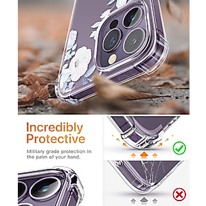 GVIEWIN Designed for iPhone 14 Pro Max Case, Screen Protector + Camera Lens Protector Flower Shockproof Clear Floral Design Protective Women Phone Cover for iPhone 14 ProMax (Hibiscus)