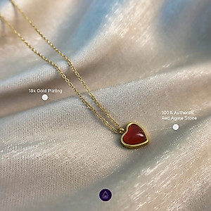 Red Heart Necklace Real Agate Crystal 18kt Gold Red Agate Necklace Heart Necklace Crystal Heart Pendant Agate Gemstone Necklace for Her Dainty Heart Necklace Boho Heart Jewelry