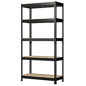 Prilinex Heavy Duty Storage Shelves - 35.5" W x 16" D x 71" H 5-Tier Adjustable Metal Garage Shelving Unit, Standing Utility Shelf Racks for Pantry Warehouse Kitchen, Black