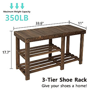 Babion Shoe Rack Bench, Shoe Storage with High Boots Storage, Dark Brown Shoes Organizer Shelf, Multi-Function Shoe Shelf, Sturdy Shoe Rack for Entryway, Bathroom, Industrial Style, Wooden Frame