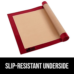 Gorilla Grip Silicone Oven Mitts Set of 2 and Silicone Baking Mats Set of 2, Silicone Oven Mitts are 14.5 Inch, Quarter Sheet Silicone Baking Mats, Both in Red Color, 2 Item Bundle