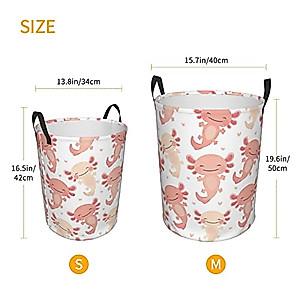 Cute Kawaii Axolotl Laundry Baskets, Canvas Fabric Laundry Hamper,Collapsible Clothes Hamper With Handles For Home,Office,Bedroom Medium