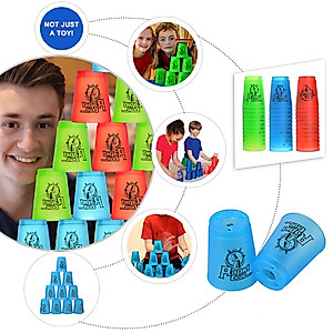 DEWEL Stacking Cup Game with 15 Stack Ways, 12pcs Cup Stacking Set, Sport Stacking Cups BPA-Free Material, Classic Family Game, Great Gift Idea for Stack Games Lover. (Green)