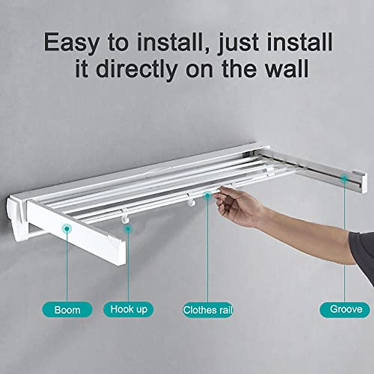 XUANIIIL Wall Mounted Drying Rack Clothing for Laundry Foldable, Collapsible Clothes Drying Rack Folding Indoor, Laundry Dryer Hanger Rack with 7 Rods, for Laundry/Bathroom