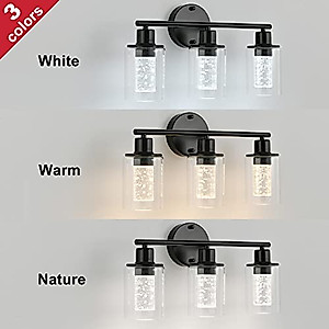 CEINOL Bathroom Vanity Light with LED Bulbs, Wall Sconce Light Fixture Indoor, Modern Bathroom Lamp Over Mirror Black 3 Lights