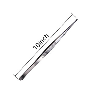 Aniso Long Tweezers- with Precision Serrated Kitchen Tweezers Tongs， for Barbecue and Hand-Made Stainless Steel Cooking Tweezers（10 inches）