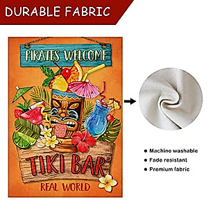 Selmad Pirates Welcome Summer Tiki Bar Hawaiian Tropical Decorative Garden Flag, Aloha Hawaii Outdoor Small Double Sided Yard Decor, Home Beach Outside Decorations 12 x 18