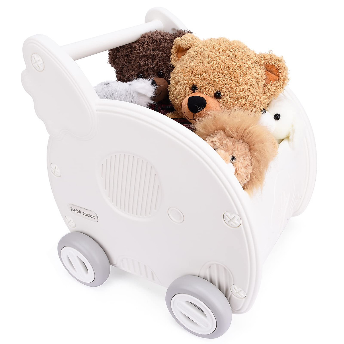 Bebamour Baby Shopping Cart, Baby Toys Push and Pull Baby Stroller, 2-in-1 Toddler Learning Walker Toy Storage Chest, Shopping Cart and Doll Stroller, White Cart