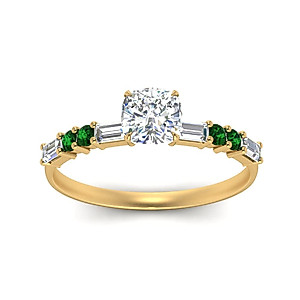 Women Ring Fashion Jewelry 9th for her Gifts for mom from Daughter Wedding Dress Matching Ring Ring 14K Yellow Gold Plated Created Emerald Cushion Green Color Ring in Size 6