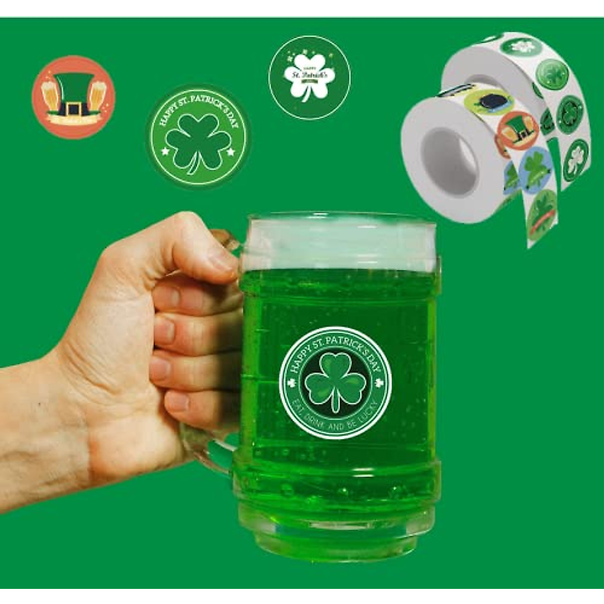 1000pcs St Patricks Day Stickers for Kids, 2 Pack Cute Shamrock Roll Stickers for Water Bottles St Patricks Day Decorations Decor for Envelopes Cards Bags Boxes Wrap Cards Party