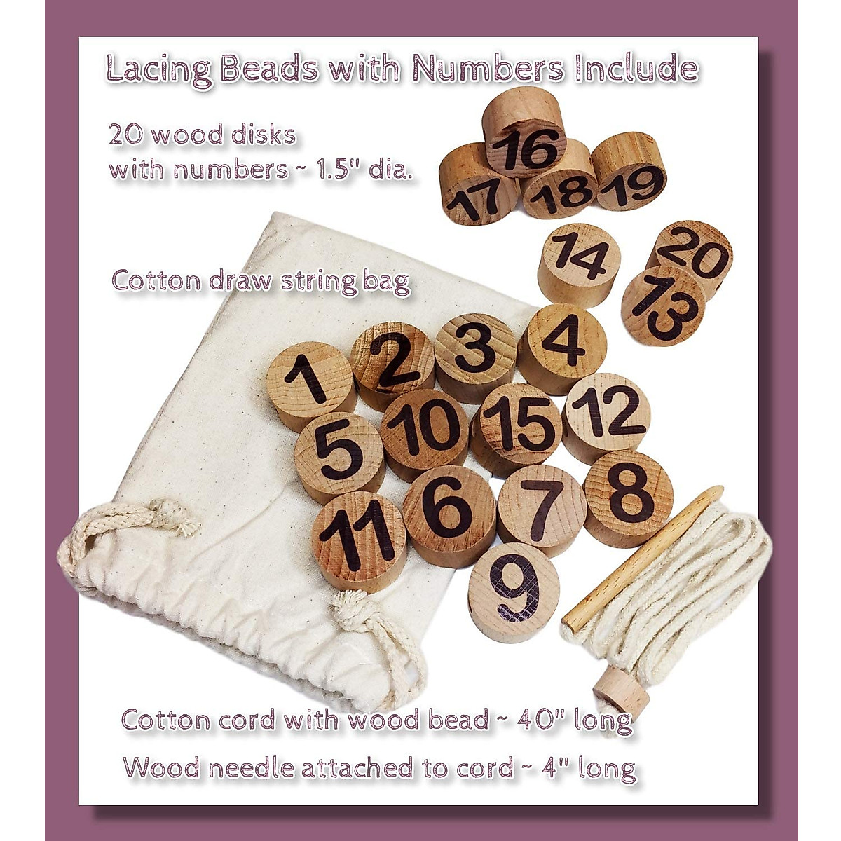 Montessori Toys for Toddlers Lacing Beads with Numbers - Developmental and Fine Motor Skills Toy