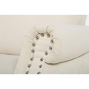 Container Furniture Direct Briscoe Ultra Modern Upholstered Button Tufted Back with Rolled Arms Living Room, Sofa, Biscuit