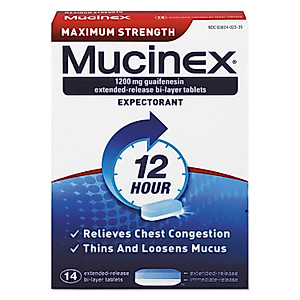 Mucinex Maximum Strength 12-Hour Chest Congestion Expectorant Tablets, 14 ct