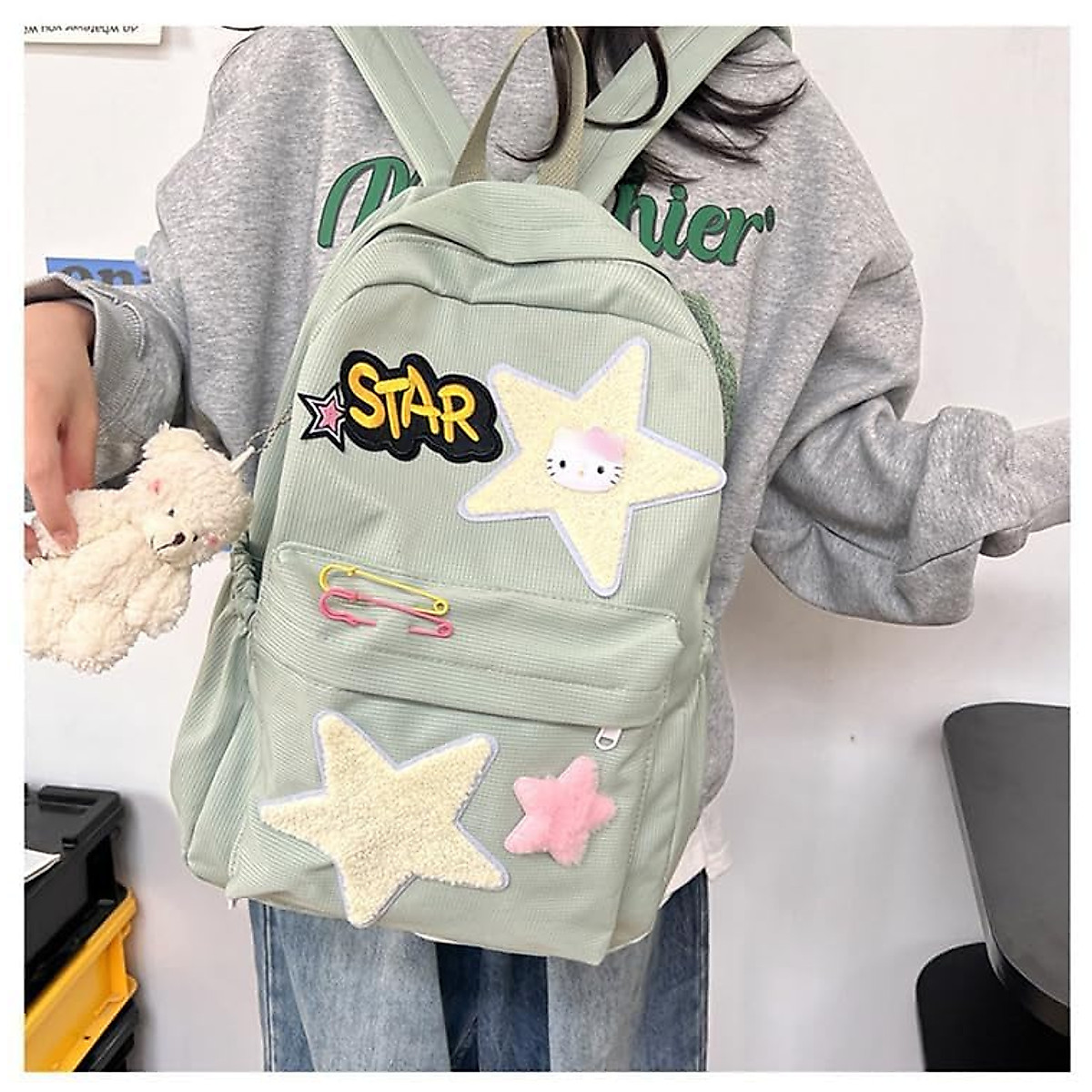 Cute Backpack for Women Men, Kawaii Y2K Grunge Trendy Colorful Harajuku Hiking Travel Backpack Aesthetic Backpack (Green)