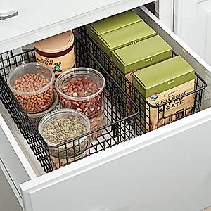 mDesign Slim Metal Wire Food Storage Organizer Basket with Handles for Organization in Kitchen Cabinets, Pantry Shelf, Bathroom, Laundry Room, Closets, Garage - Concerto Collection - Matte Black