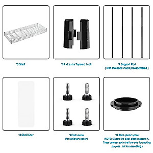 3 Tier NSF Wire Shelf Shelving Unit, 18 x 48 x 48 Inch 1050lbs Capacity Heavy Duty Adjustable Storage Metal Rack with Leveling Feet & Shelf Liners, Ideal for Garage, Kitchen, Office and More - Chrome