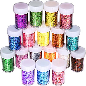 Chunky Glitter, LEOBRO 18 Jars Glitter, Mixed Fine Chunky Glitter for Crafts, Craft Glitter for Resin, Holographic Iridescent Glitter Bulk, Glitter for Tumbler Nail Jewelry DIY Art Crafts, Total 270g