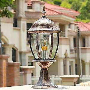 1-Light European Retro Vintage Outdoor Glass Lantern Column Lamp Balcony Waterproof Pillar Post Lights European antirust Patio Balcony Series Aluminum Table Lamp E27 Decoration Street Light
