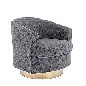 HomSof 30.7''W Boucle Swivel Accent Barrel Modern Comfy Sofa with Gold Stainless Steel Base 360 Degree Club Arm Chair for Nursery Bedroom Living Room Lounge Hotel, Gray