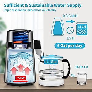 VEVOR Water Distiller 4 L Distilled Water Maker 1.1 Gal Pure Water Distiller with Dual Temperature Display 750W Distilled Water Machine Water Distillers for Home Countertop with Glass Container Gray