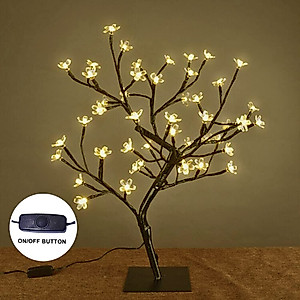 LIGHTSHARE 18 Inch Cherry Blossom Bonsai Tree, 48 LED Lights, 24V UL Listed Adapter Included, Metal Base, Warm White Lights, Ideal as Night Lights, Home Gift Idea
